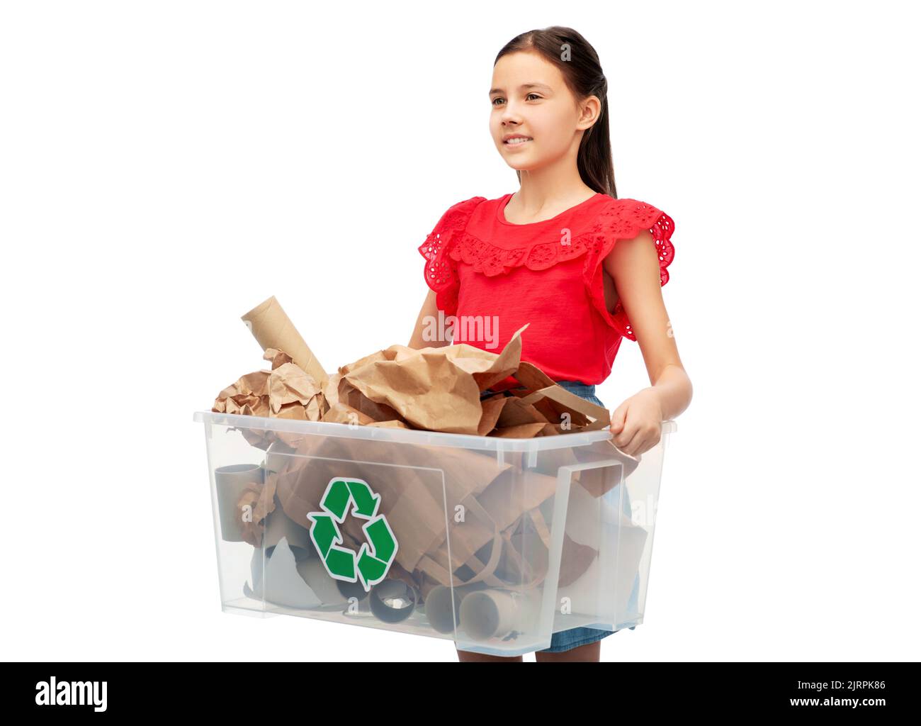 smiling girl sorting paper waste Stock Photo - Alamy