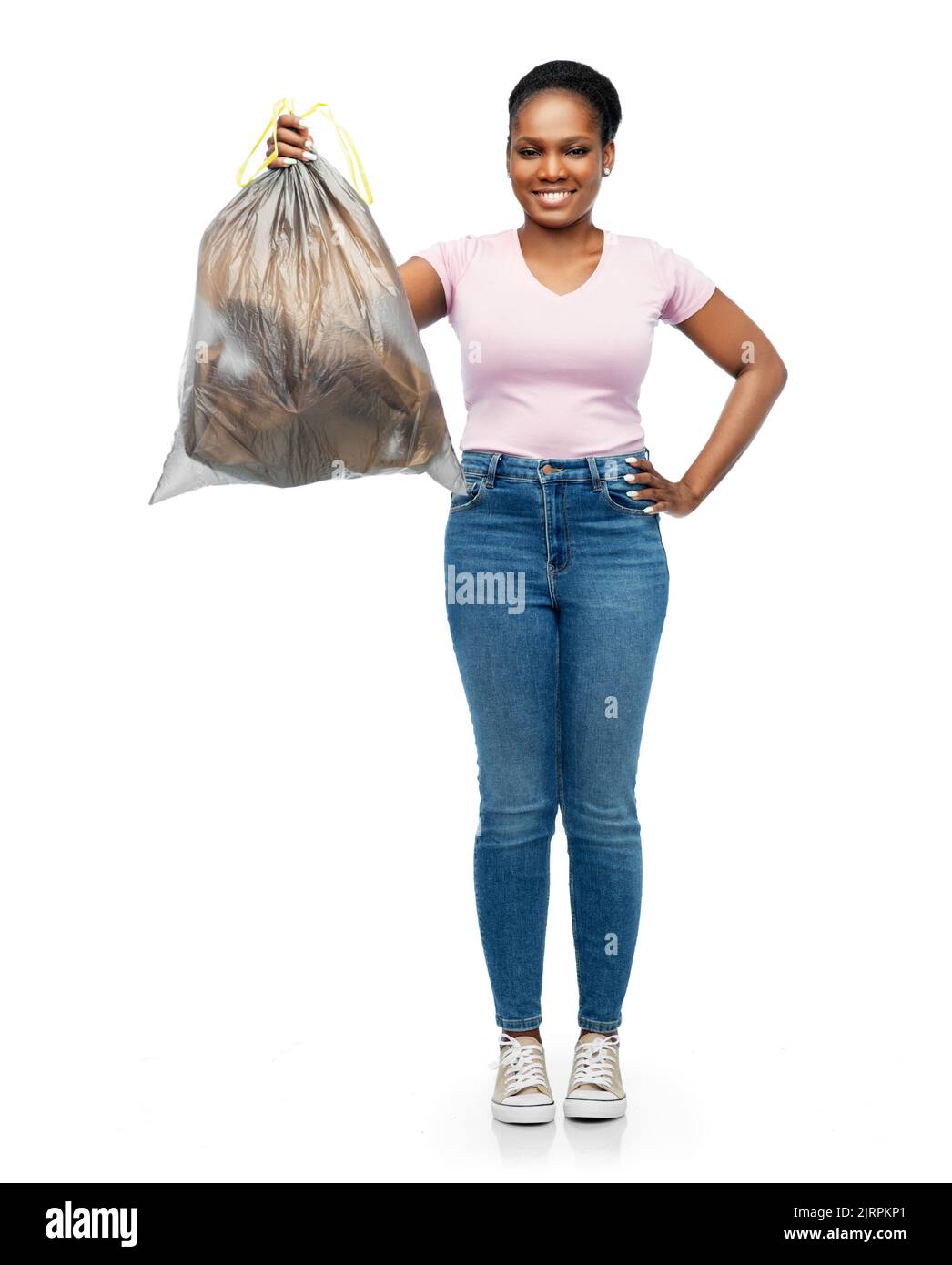 Woman holding bag garbage Cut Out Stock Images & Pictures - Alamy