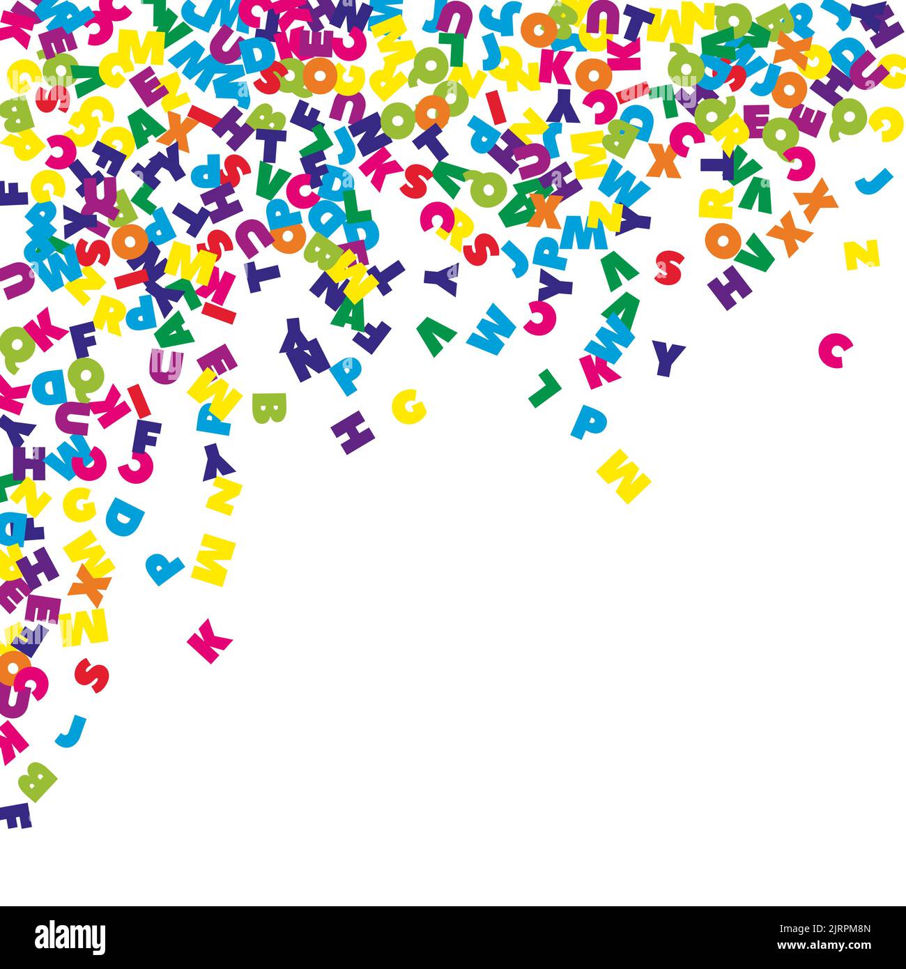 Falling letters of English language. Colorful flying words of Latin ...