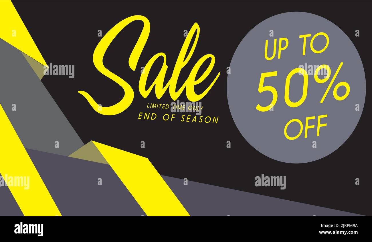 A yellow 'Up to 50 percent off Sale' text on a dark background Stock ...