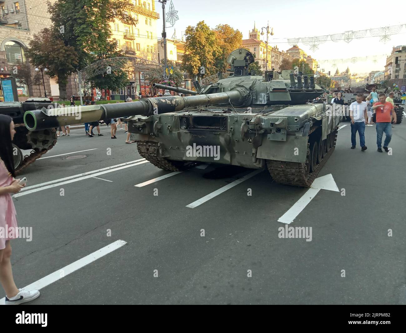 Destroyed military vehicle exhibition on Khreschatyk street on August ...