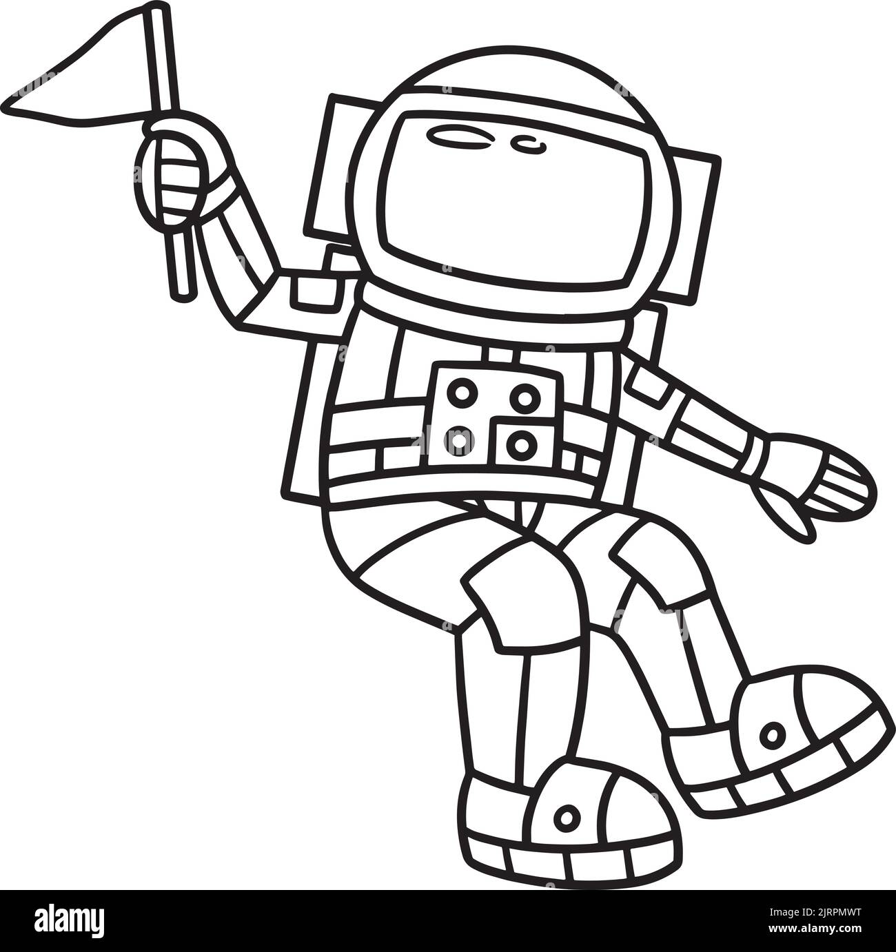 Astronaut Holding a Flag Isolated Coloring Page Stock Vector Image ...
