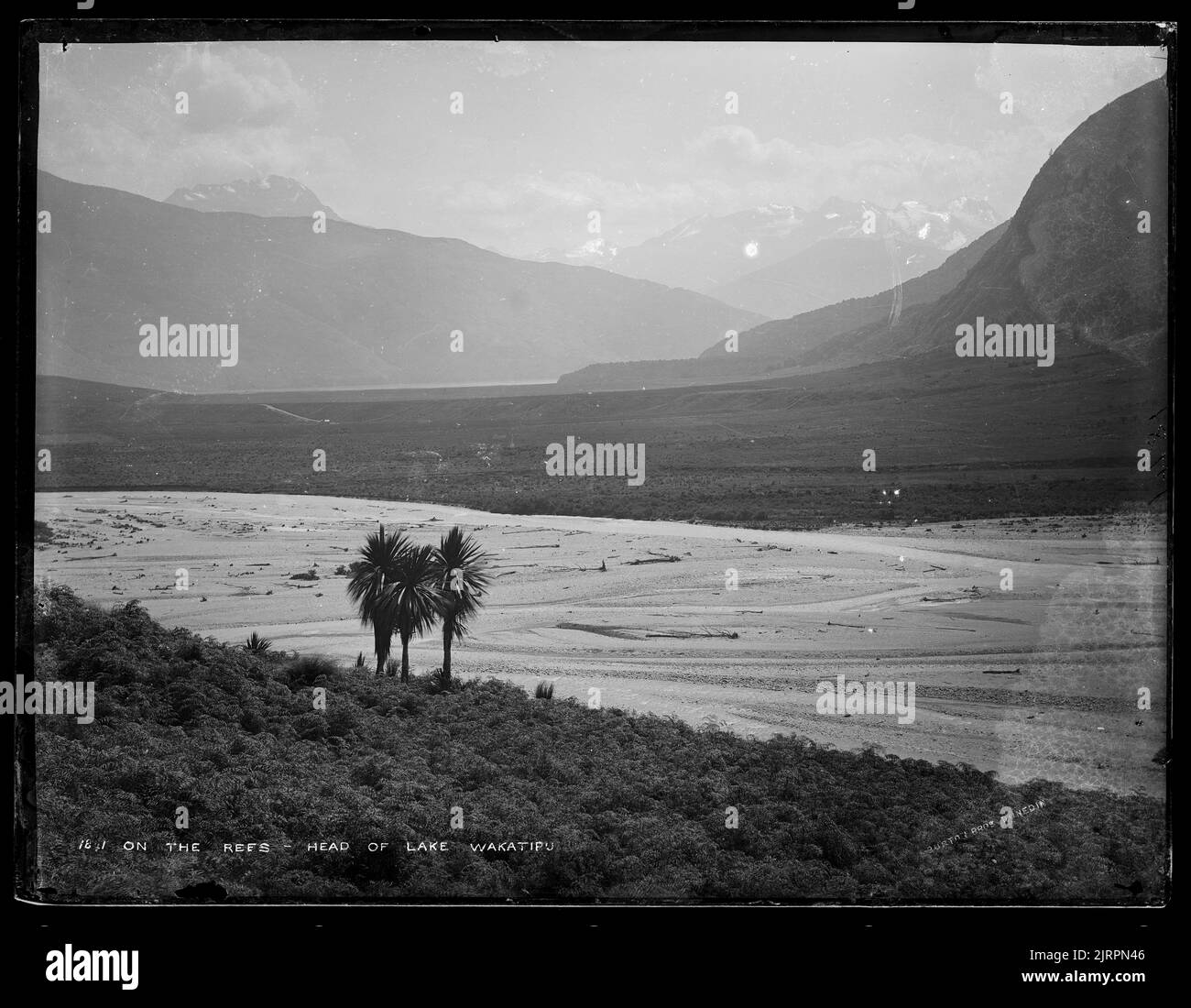On the Rees, head of Lake Wakatipu, 1883, New Zealand, by Burton ...