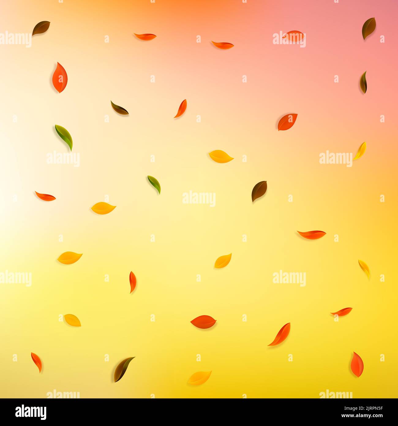 Falling autumn leaves. Red, yellow, green, brown random leaves flying ...