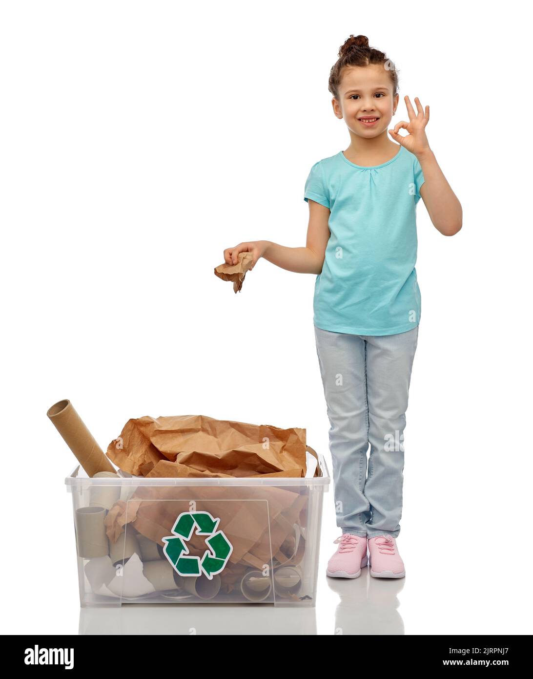 smiling girl sorting paper waste Stock Photo - Alamy