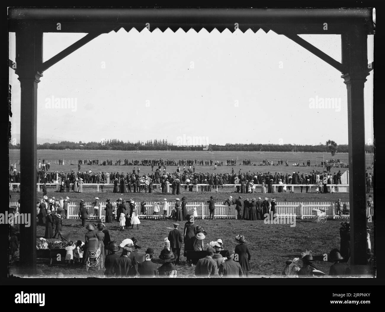 View from the grandstand showing the football match in progress ...