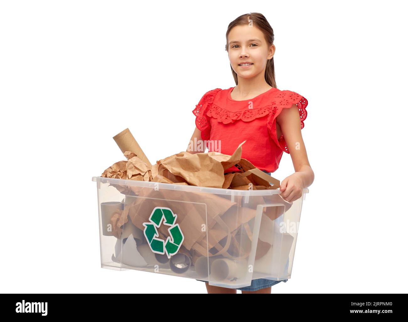 smiling girl sorting paper waste Stock Photo - Alamy