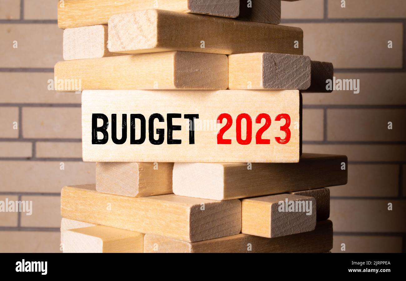 2023 Budget planning and allocation concept. Wooden cube the ...