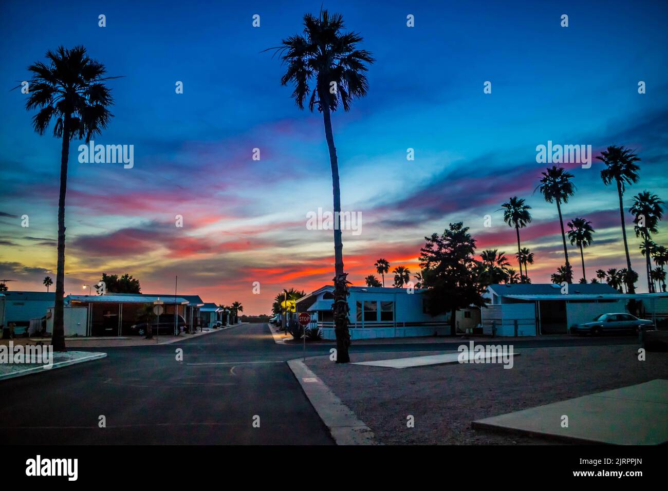 Dramatic vibrant sunset scenery in Apache Junction, Arizona Stock Photo ...
