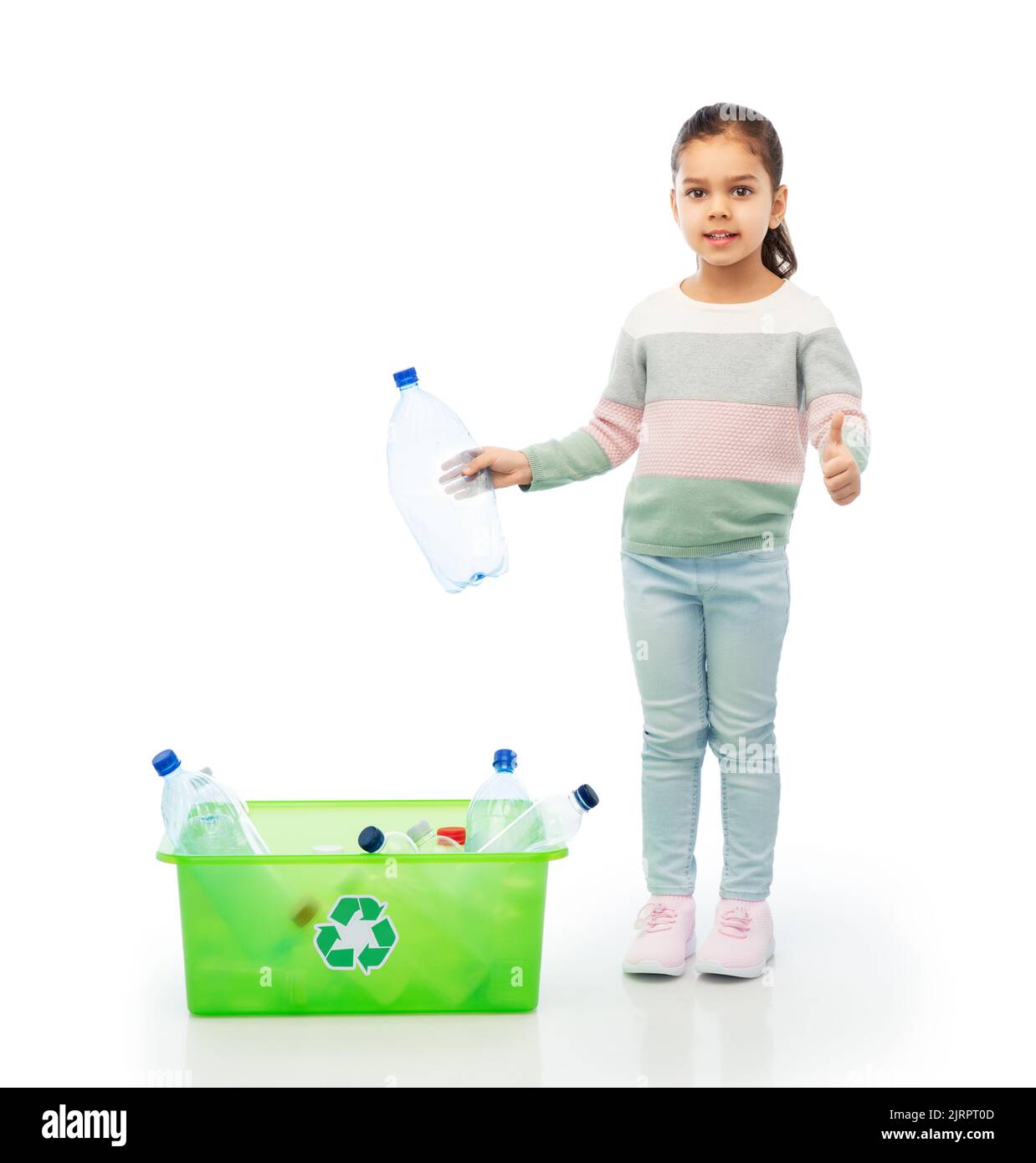 girl sorting plastic waste and showing thumbs up Stock Photo - Alamy