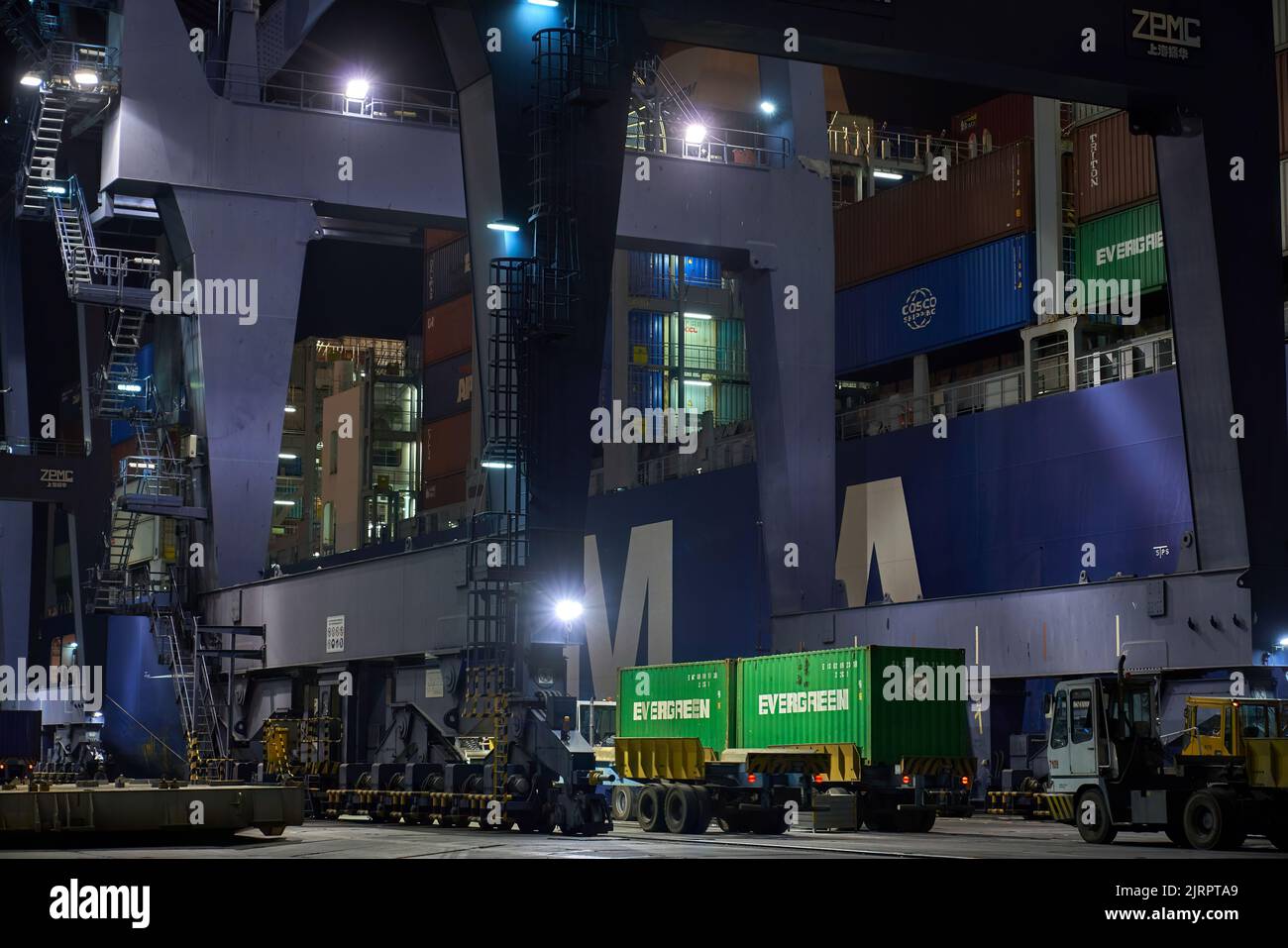 Odessa, Ukraine SIRCA 2019: Container ship at port terminal. Containers ...