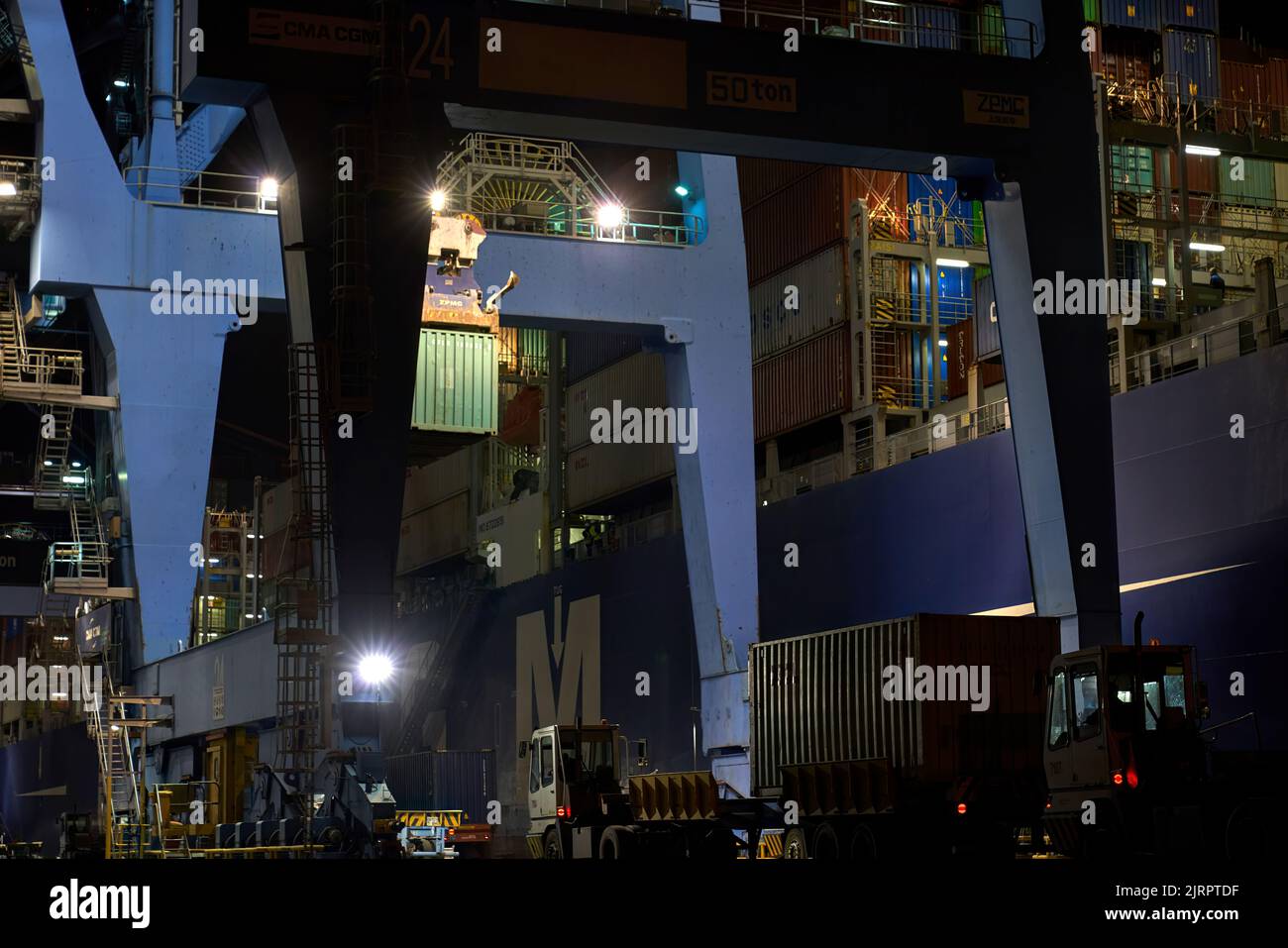 Odessa, Ukraine SIRCA 2019: Container ship at port terminal. Containers ...