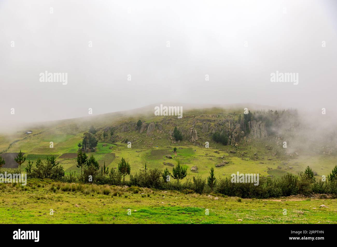 An aerial view of the Stone Forest of Cumbemayo in Cajamarca, Peru ...