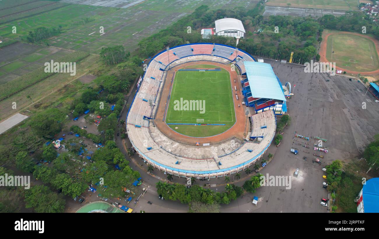 Aerial view of the Beautiful scenery of Kanjuruhan Stadium. with Malang ...