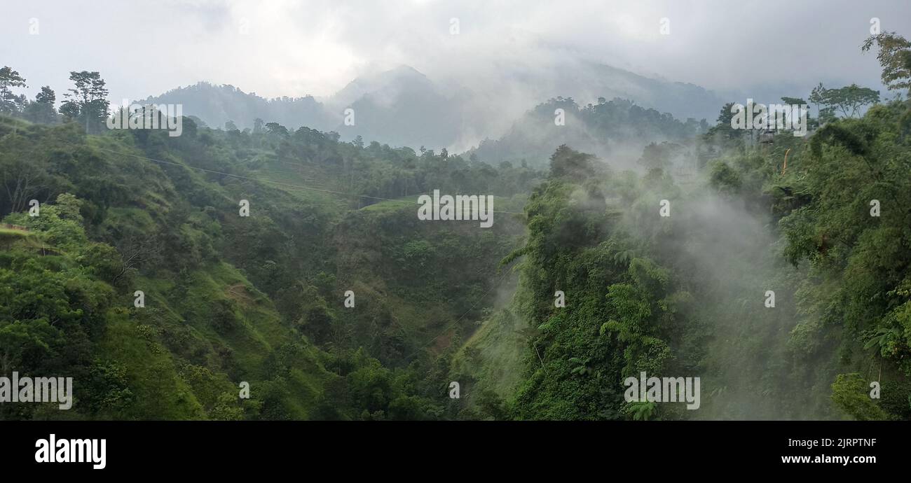 An aerial view of the mountains in the mist Stock Photo - Alamy