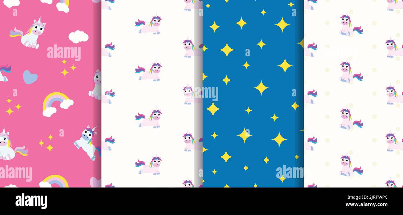A fun illustration of different pastel colors with unicorns, rainbows ...