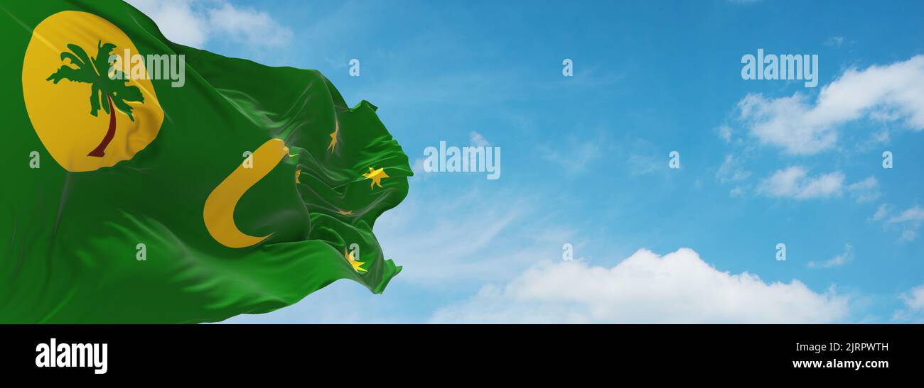 flag of Austronesian peoples Cocos Malays at cloudy sky background ...