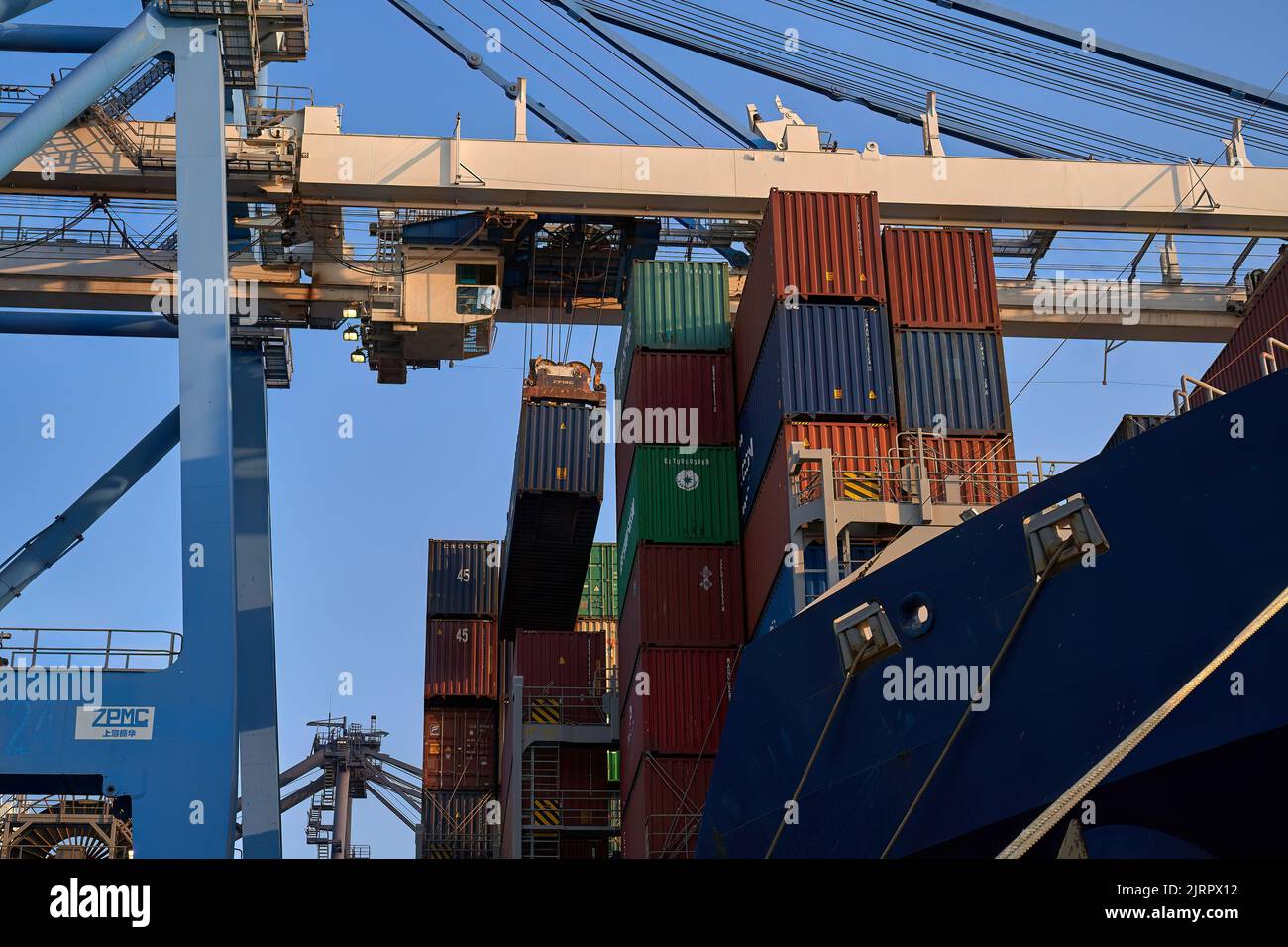 industrial port with containers. Container ship at sea port terminal ...