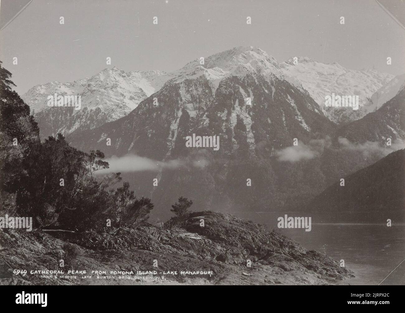 Cathedral Peaks from Pomona Island, Lake Manapouri, circa 1898, Dunedin ...