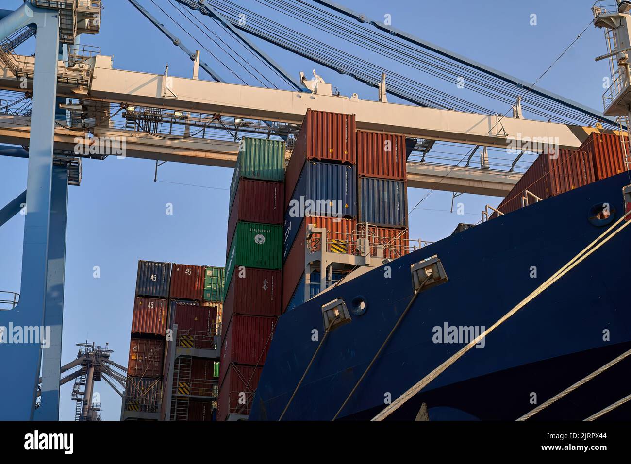 Odessa, Ukraine SIRCA 2019: Containers stack on ship deck. Container ...