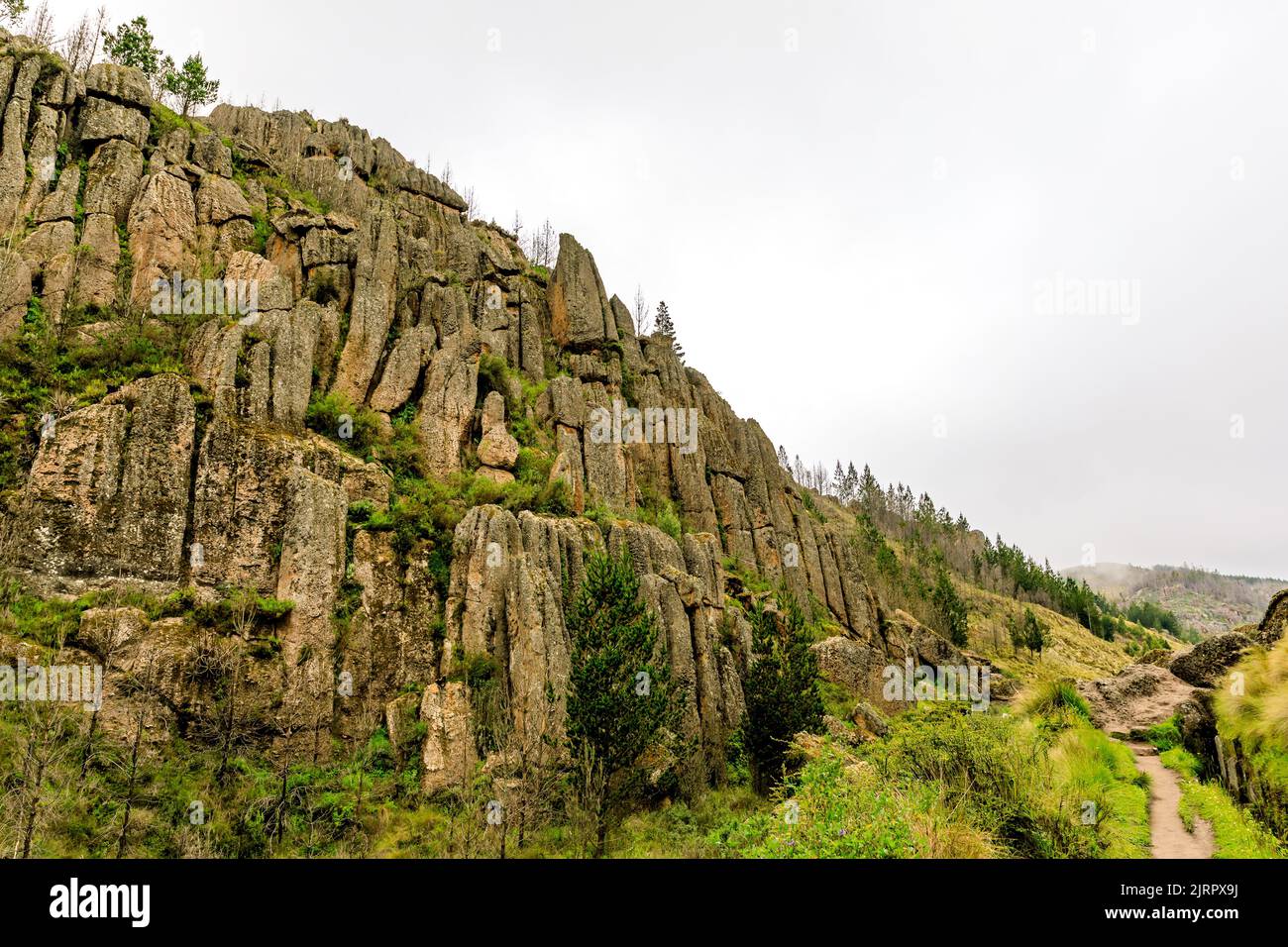 The beautiful Stone Forest Cumbemayo in Cajamarca, Peru on a cloudy day ...