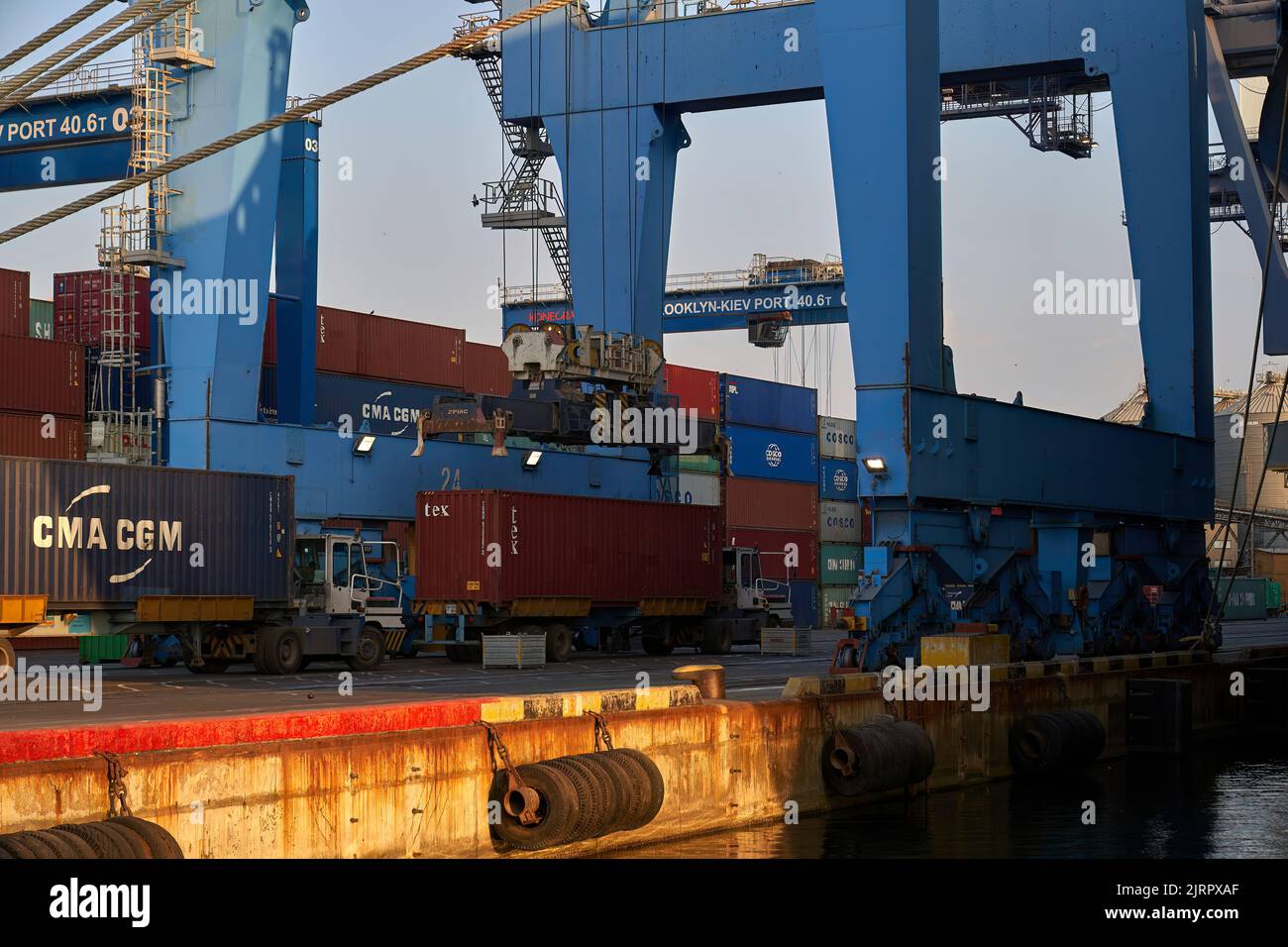 industrial port with containers. Container ship at sea port terminal ...