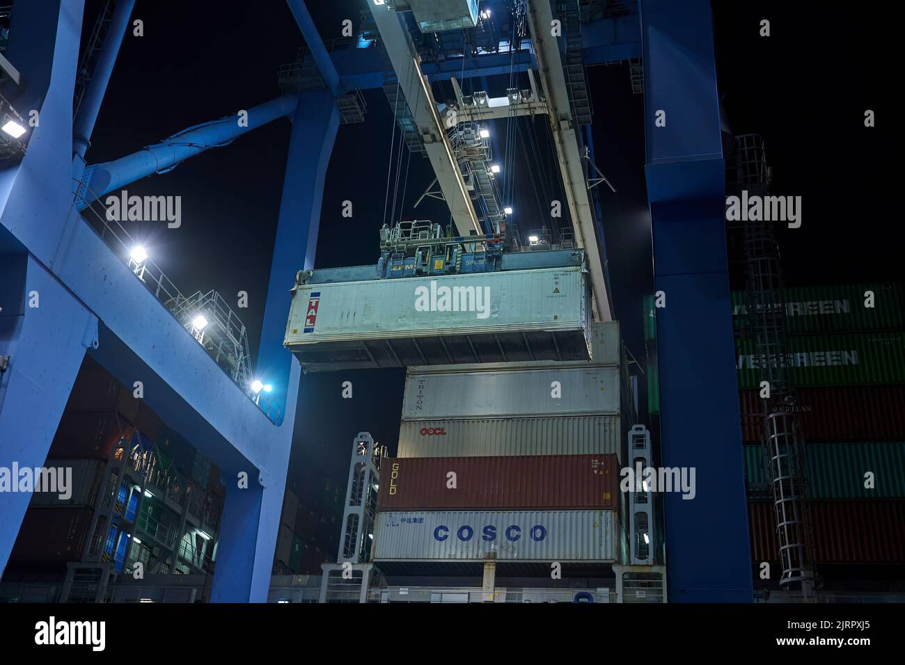 industrial port with containers. Container ship at sea port terminal ...