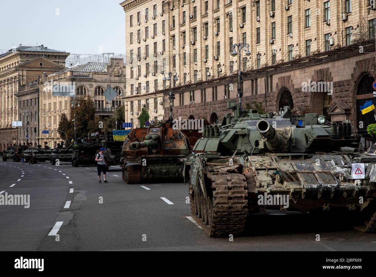 A column of destroyed Russian tanks and military equipment in Kyiv. As ...