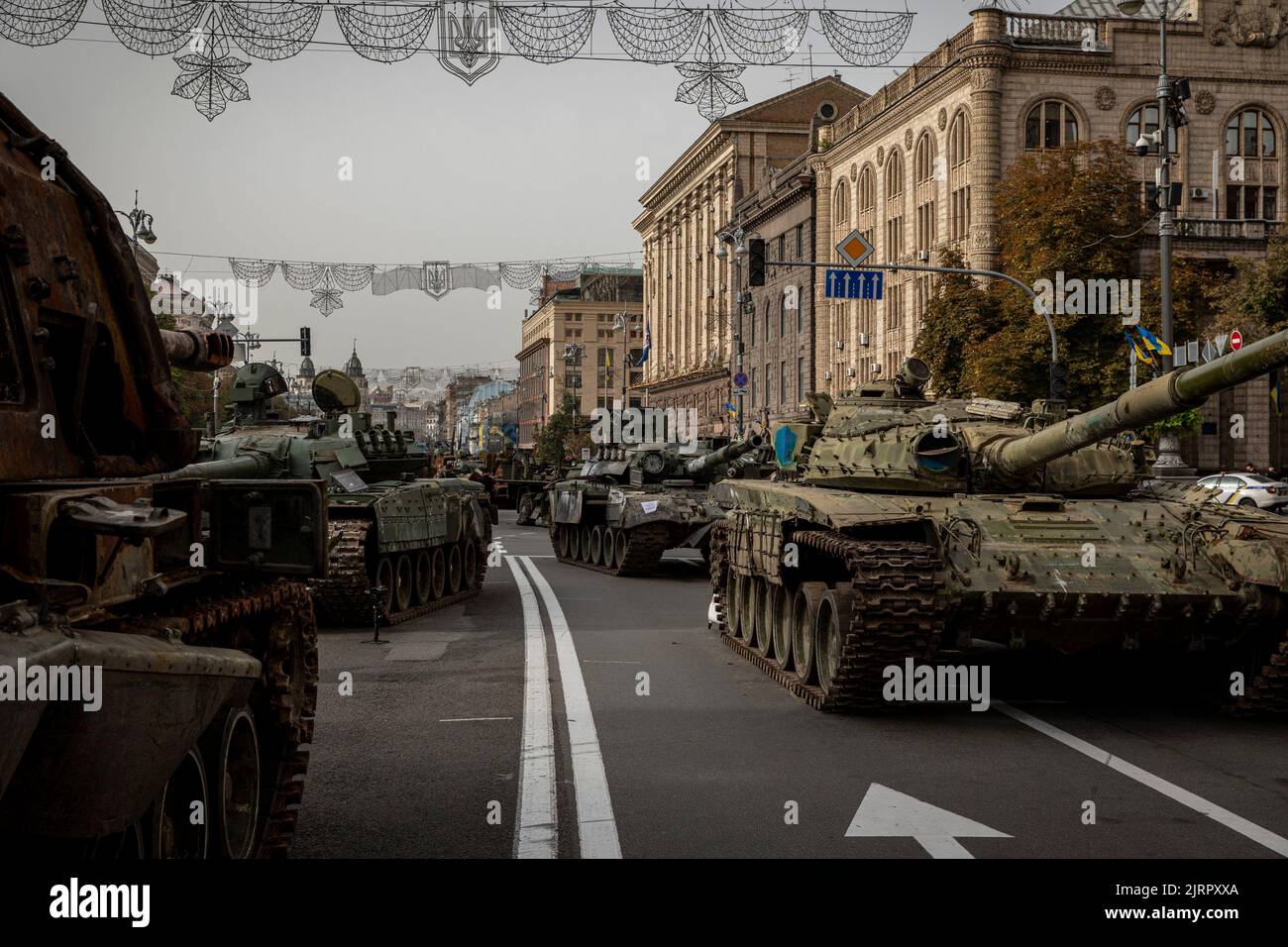 Column of destroyed Russian tanks and military vehicles seen in Kyiv ...