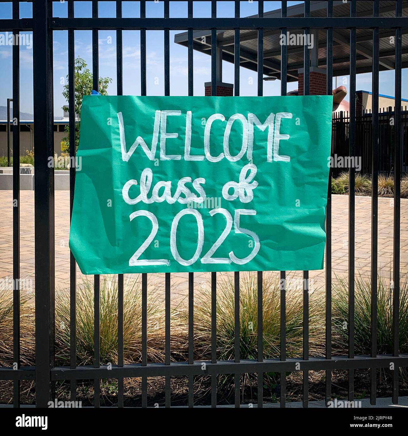 New school year welcome banner in front of school Stock Photo - Alamy