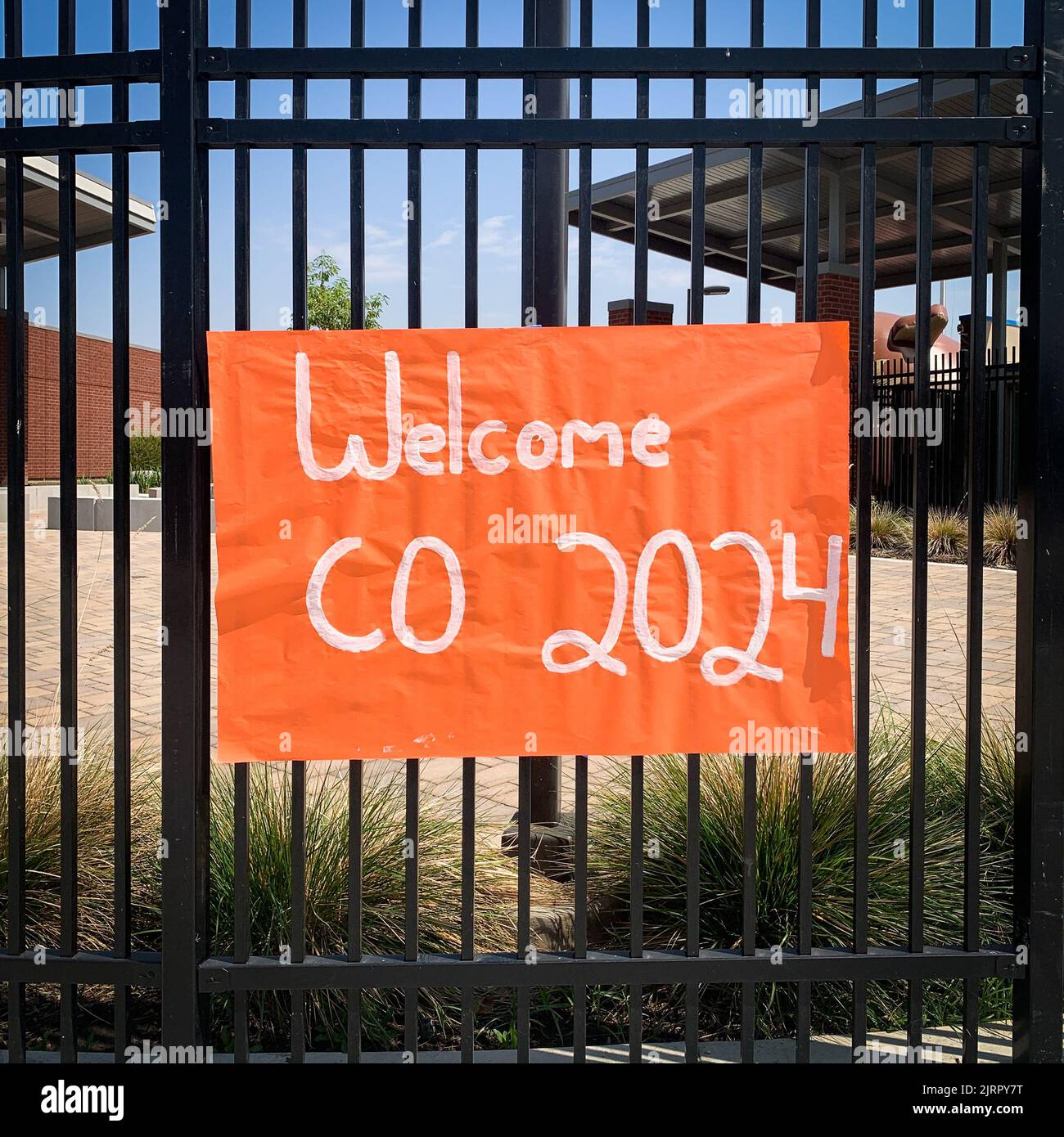 New school year welcome banner in front of school Stock Photo - Alamy