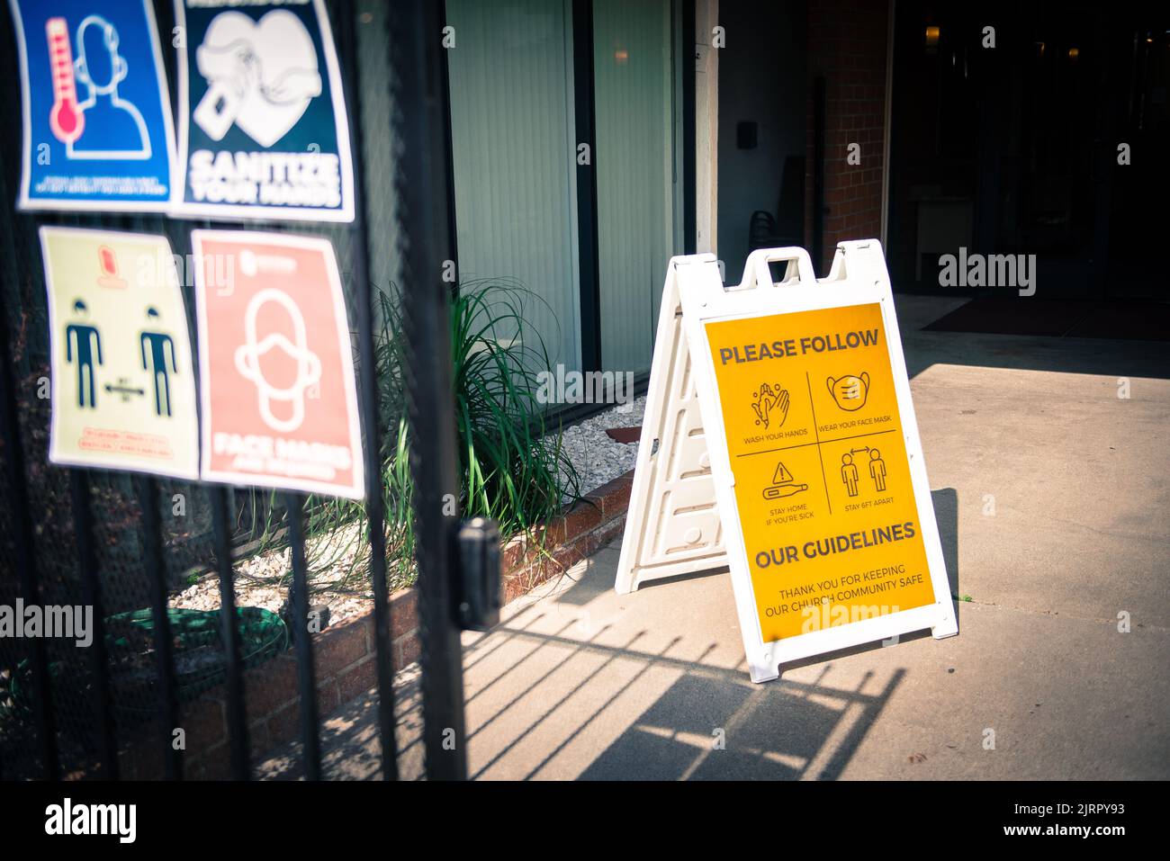 Safety signage during covid pandemic Stock Photo - Alamy