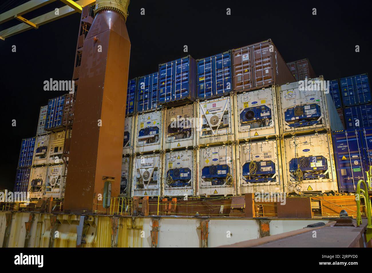 Containers loading by crane in the night , Trade Port. container ...