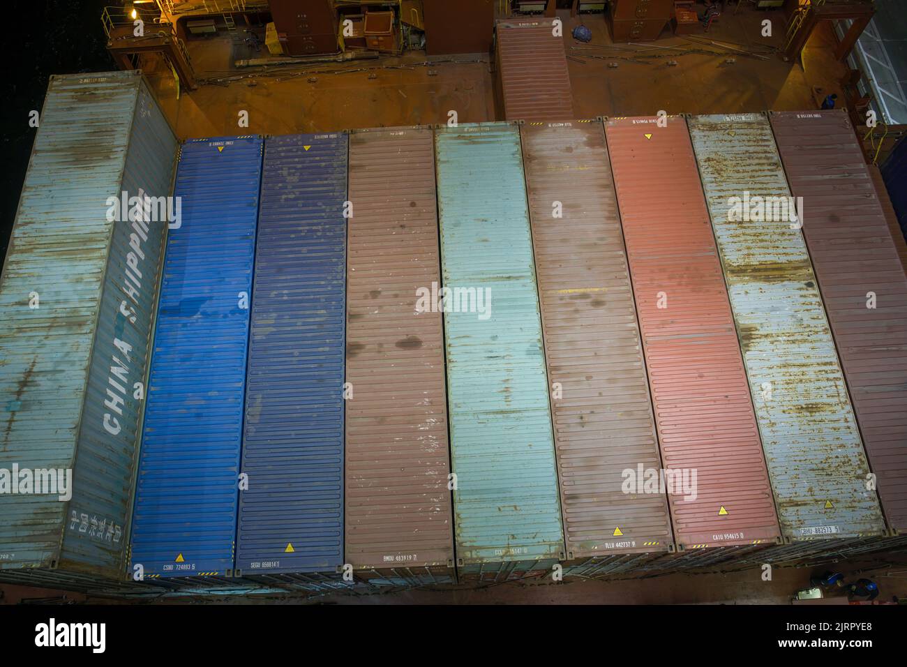 Containers loading by crane in the night , Trade Port. container ...