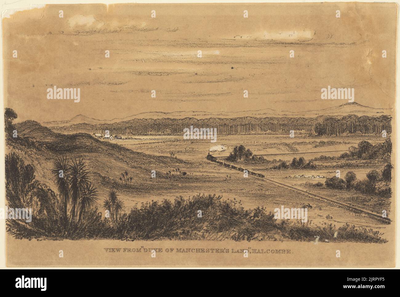 View from Duke of Manchester's land, 1878, by Mrs Edith Stanway ...
