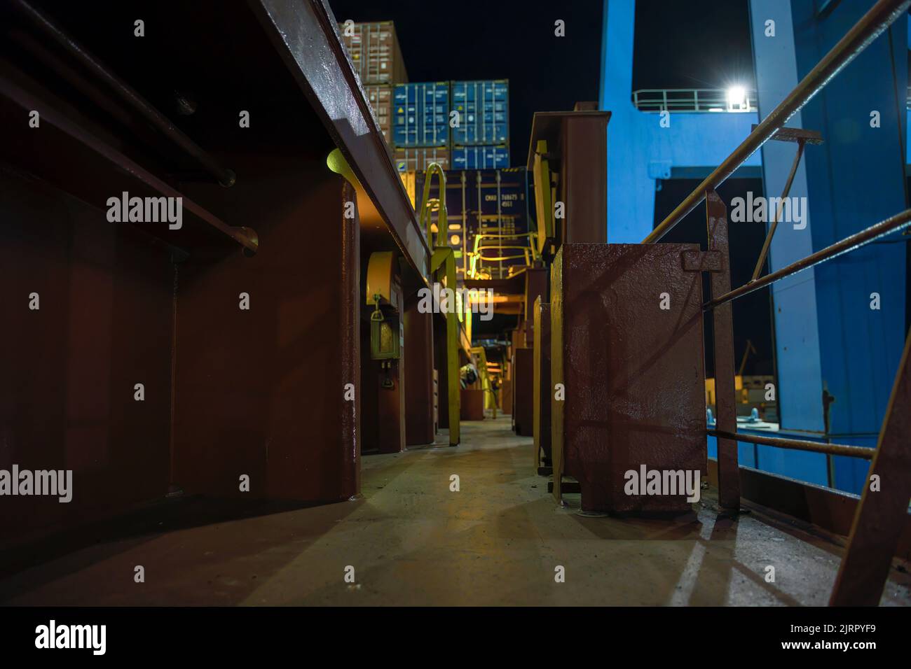 Containers loading by crane in the night , Trade Port. container ...