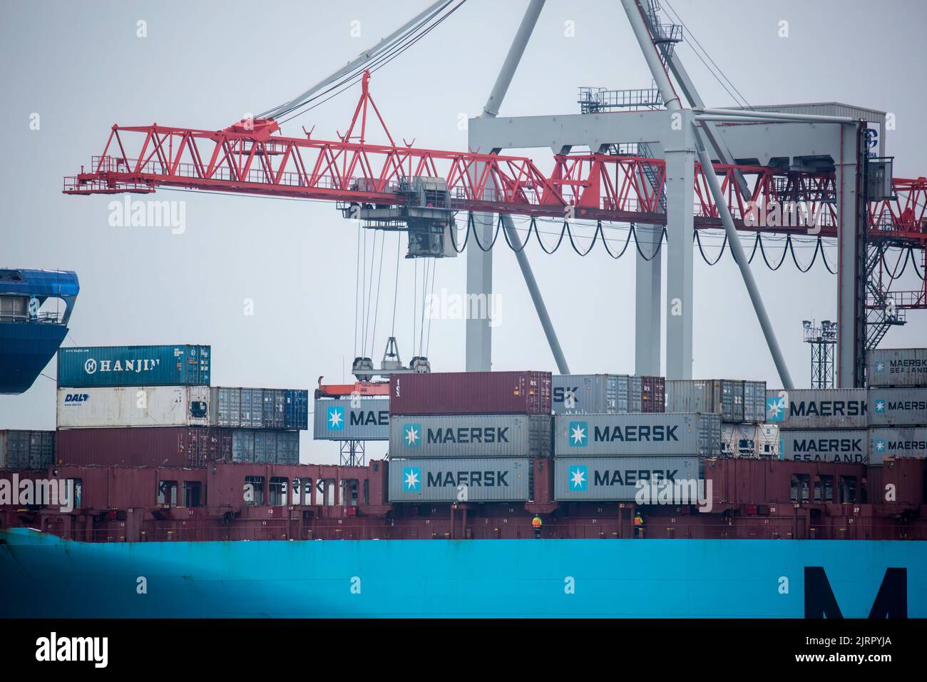 Container ship MAERSK in port at container terminal. Ships of container ...