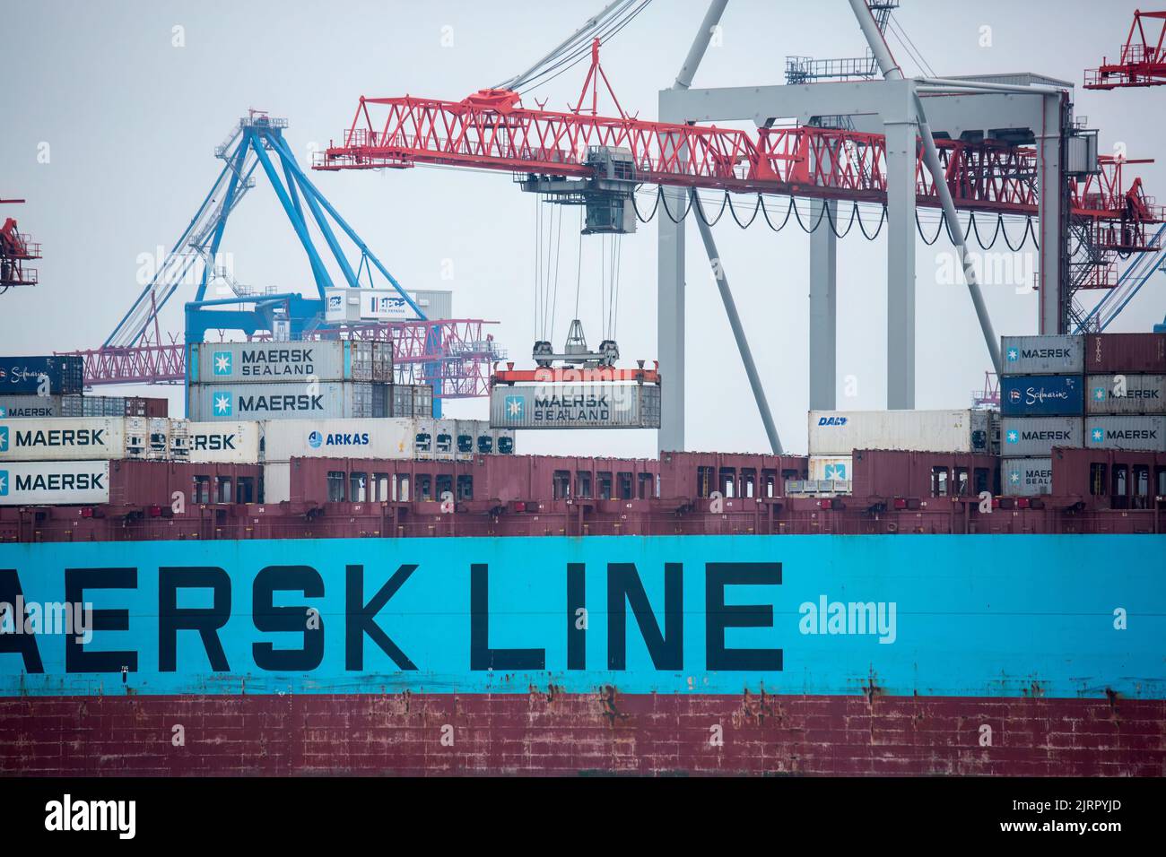 Container ship MAERSK in port at container terminal. Ships of container ...