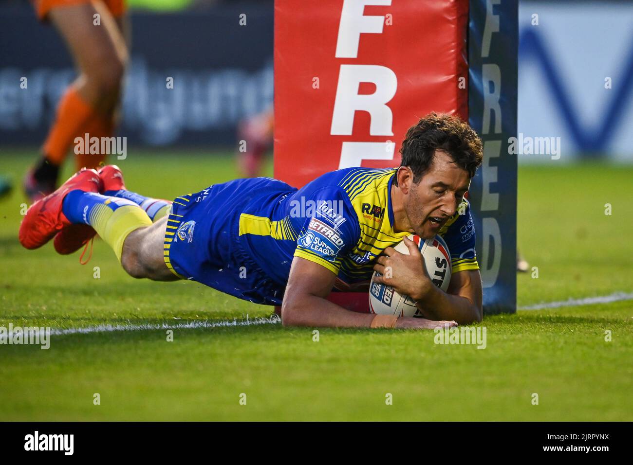 Stefan Ratchford #1 of Warrington Wolves goes over for his 100th Career ...