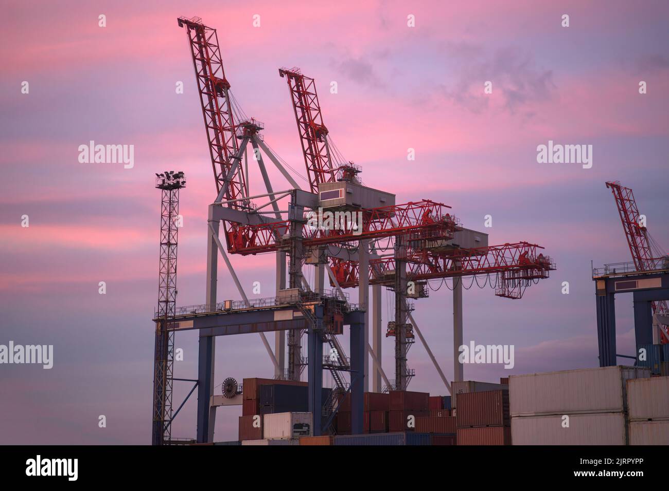 industrial port with containers. Stacks of containers in port at ...