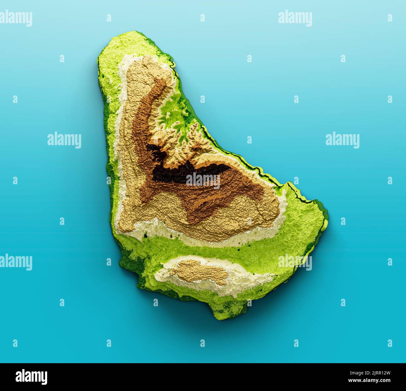 A 3D rendering of the Barbados Map Shaded relief Color Height map on ...