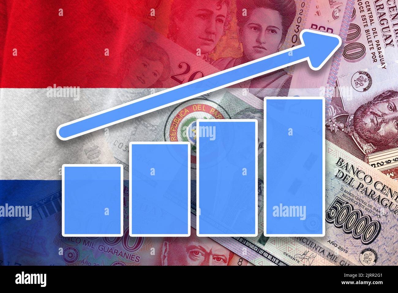 Economy Chart - Up Arrow, Guarani Cash Bills and Paraguay Flag (Money ...