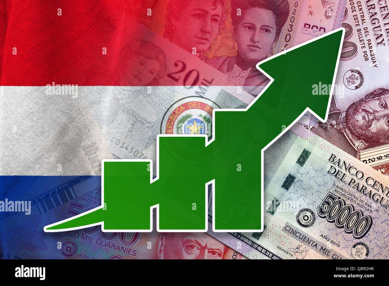 Economy Chart - Up Arrow, Guarani Cash Bills and Paraguay Flag (Money ...