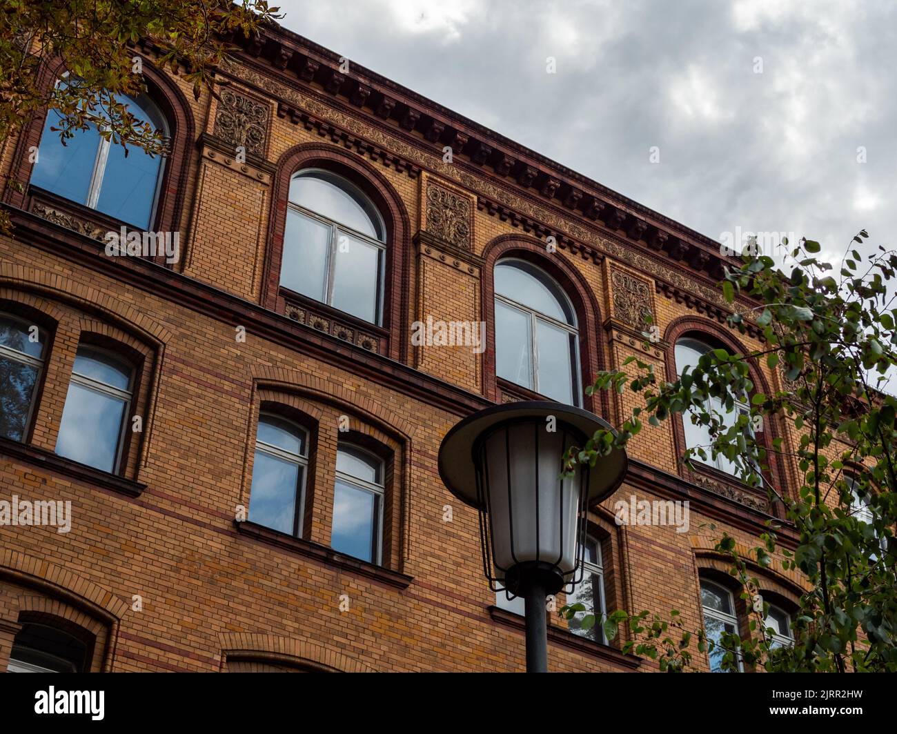 Old building exterior with retro architectural elements on the facade ...