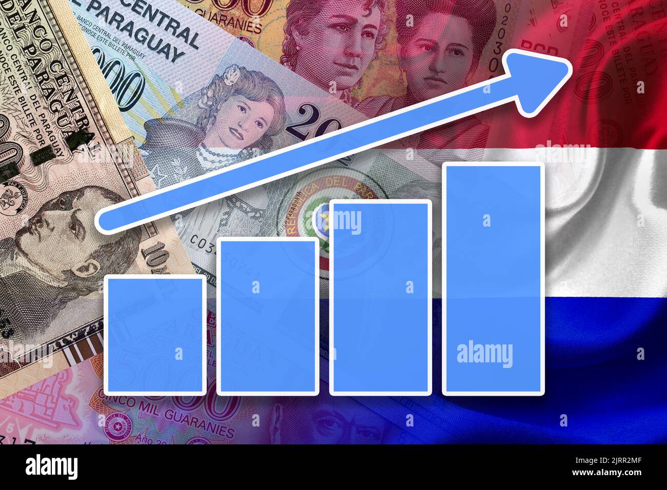 Economy Chart - Up Arrow, Guarani Cash Bills and Paraguay Flag (Money ...