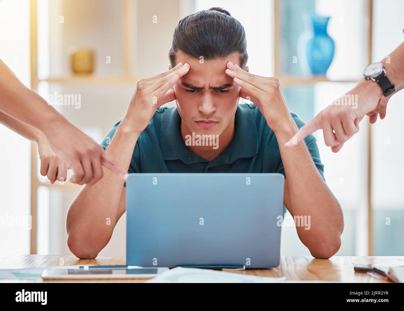 Stress, anxiety and burnout of business man in busy, difficult and ...