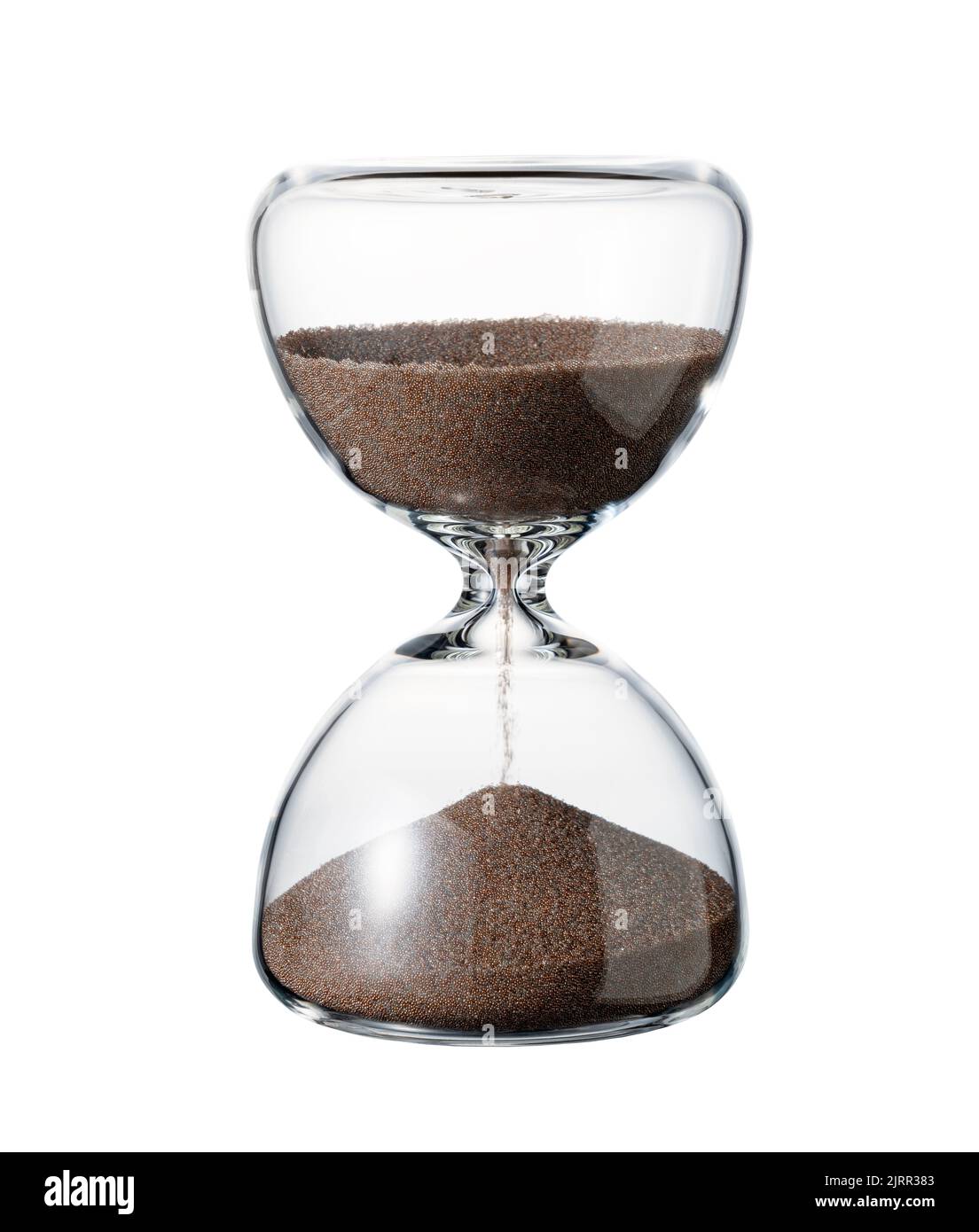 An hourglass of brown sand set against a white background Stock Photo ...