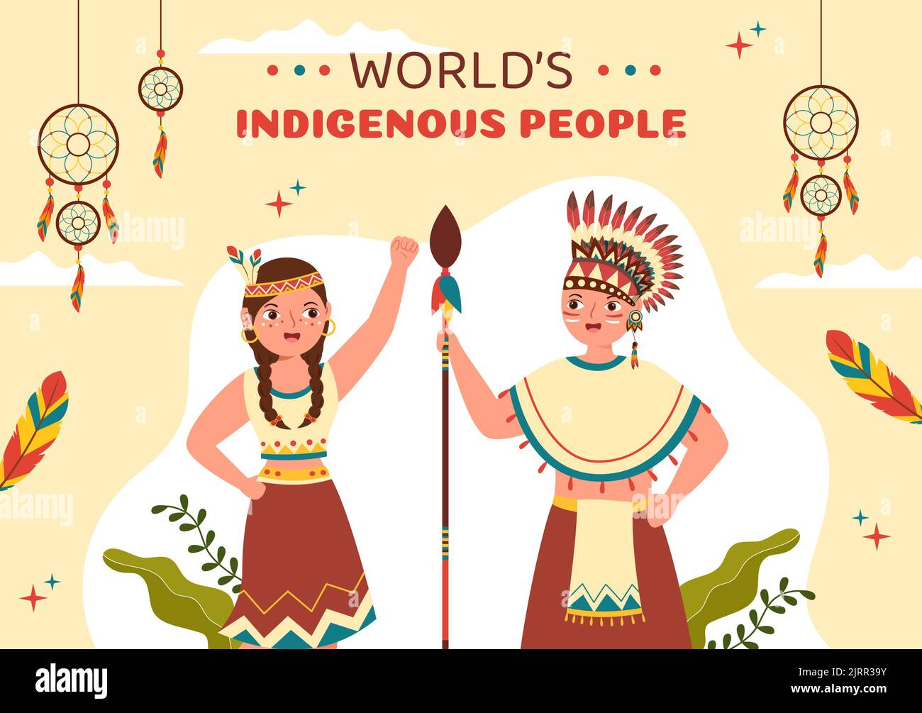 World Indigenous Peoples Day Background Template Hand Drawn Cartoon ...