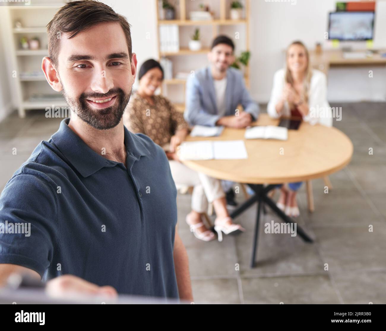 Presentation, marketing and sales meeting with teamwork, planning and ...