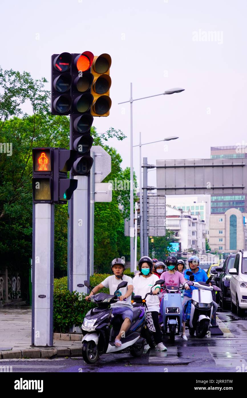 SUZHOU, CHINA - AUGUST 23, 2022 - New traffic lights guide vehicles in ...